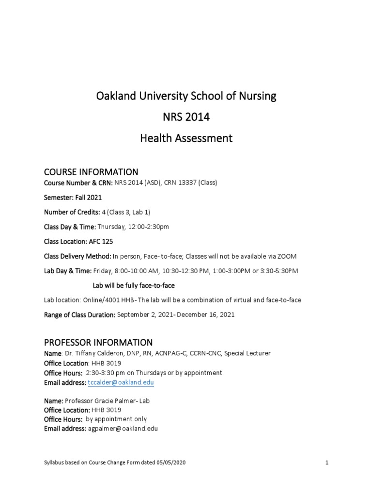 NRS 2014 - Health Assesment Syllabus | PDF | Heart | Nonverbal ...