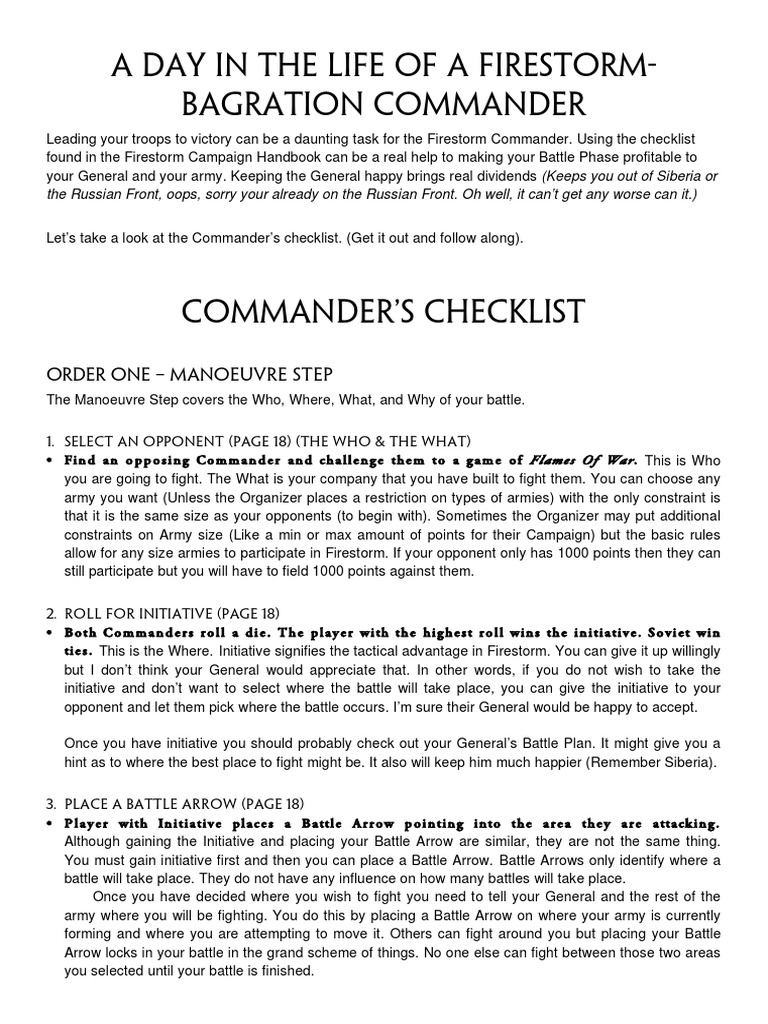 Firestorm Commander Check List | PDF | Battles | Military Operations