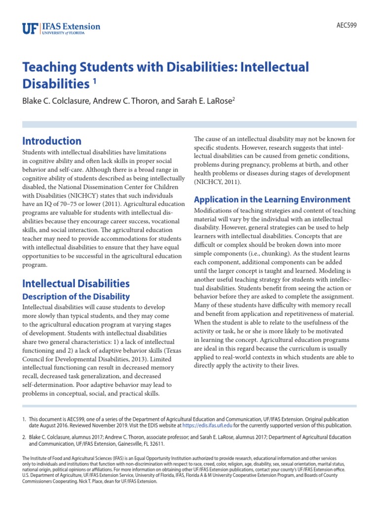 Teaching Students With Disabilities: Intellectual Disabilities | PDF ...
