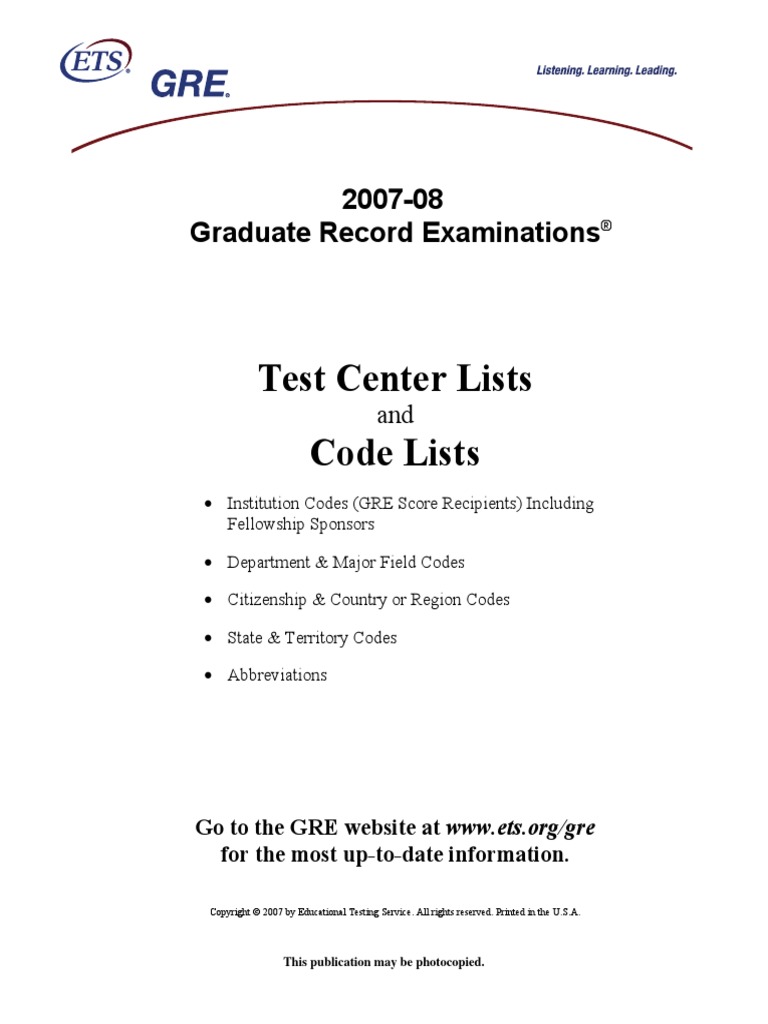 Institution Codes | PDF | Graduate Record Examinations | Evaluation