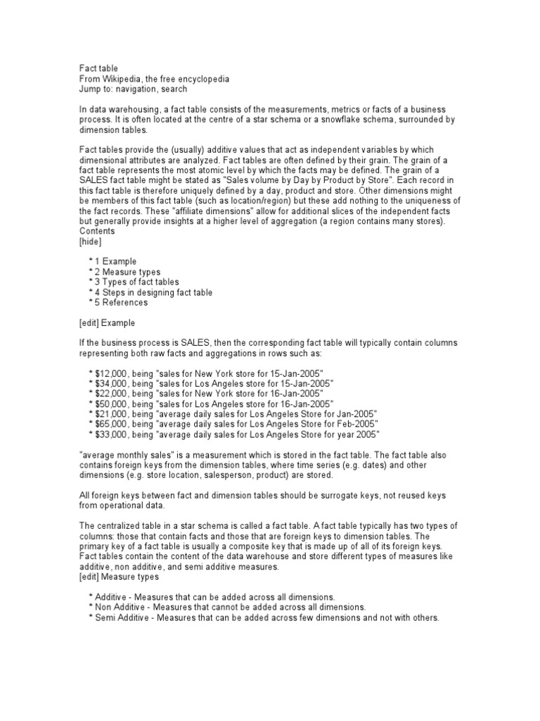 Fact Tables | PDF | Data Warehouse | Databases