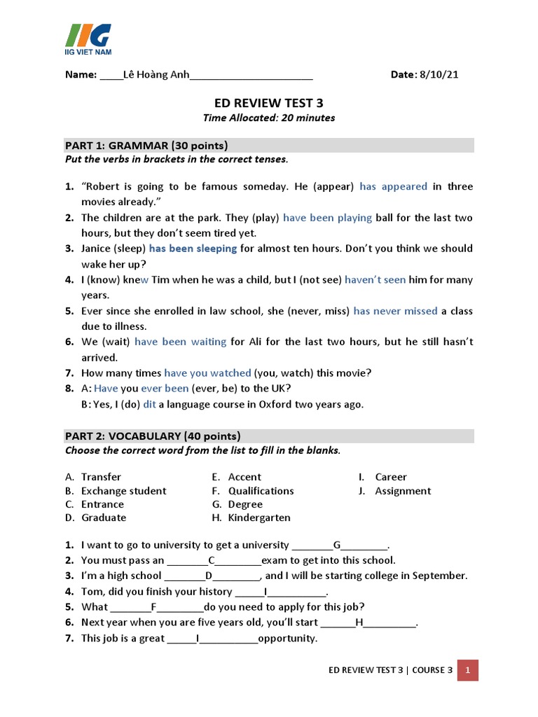 3 - ED Review Test 3 Lê Hoàng Anh | PDF | Schools | Early Childhood ...