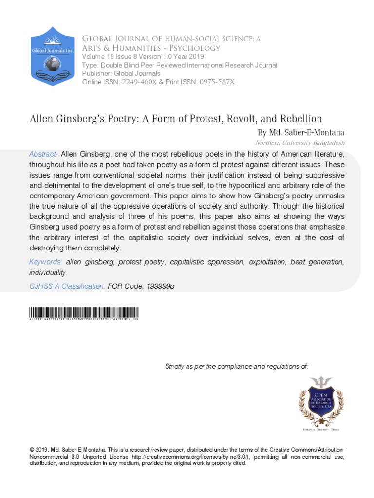 Allen Ginsberg's Poetry - A Form of Protest, Revolt, and Rebellion ...