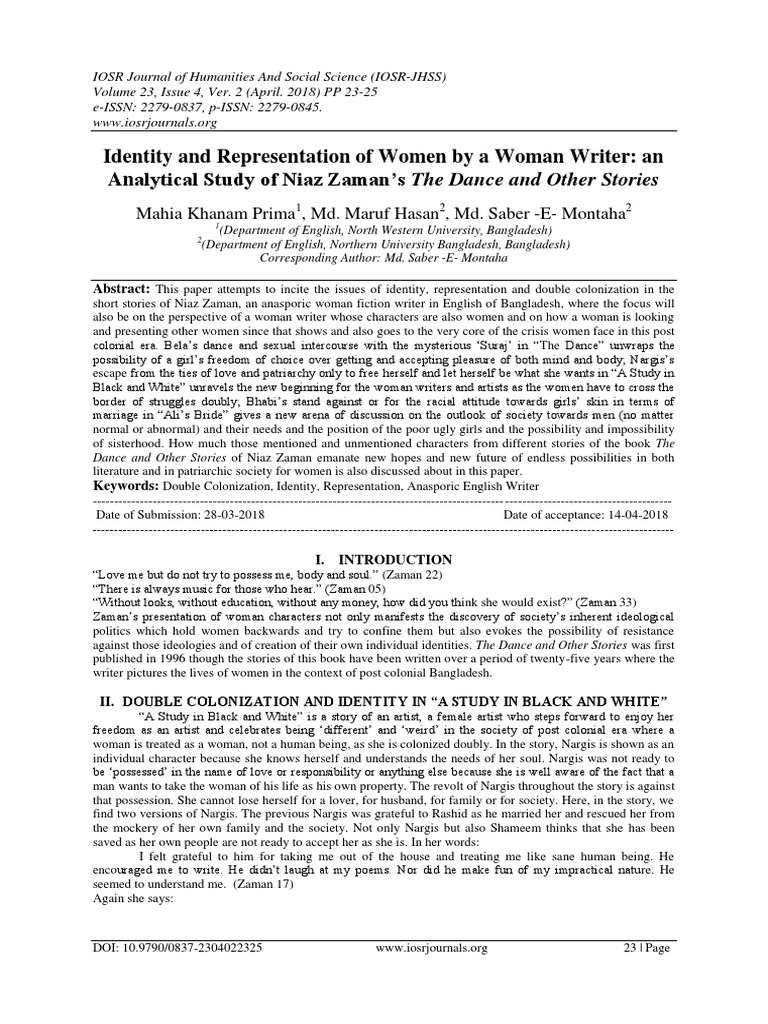 Identity and Representation of Women by A Woman Writer An Analytical ...