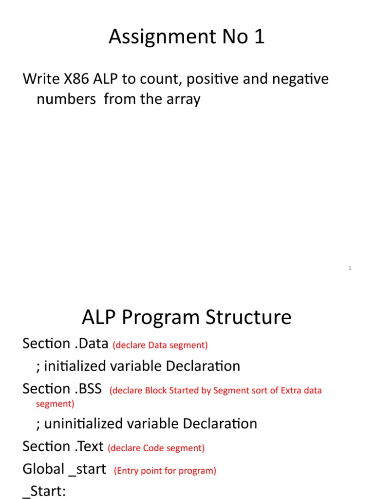 Assignment No 1: Write X86 ALP To Count, Positive and Negative Numbers From The Array | PDF ...