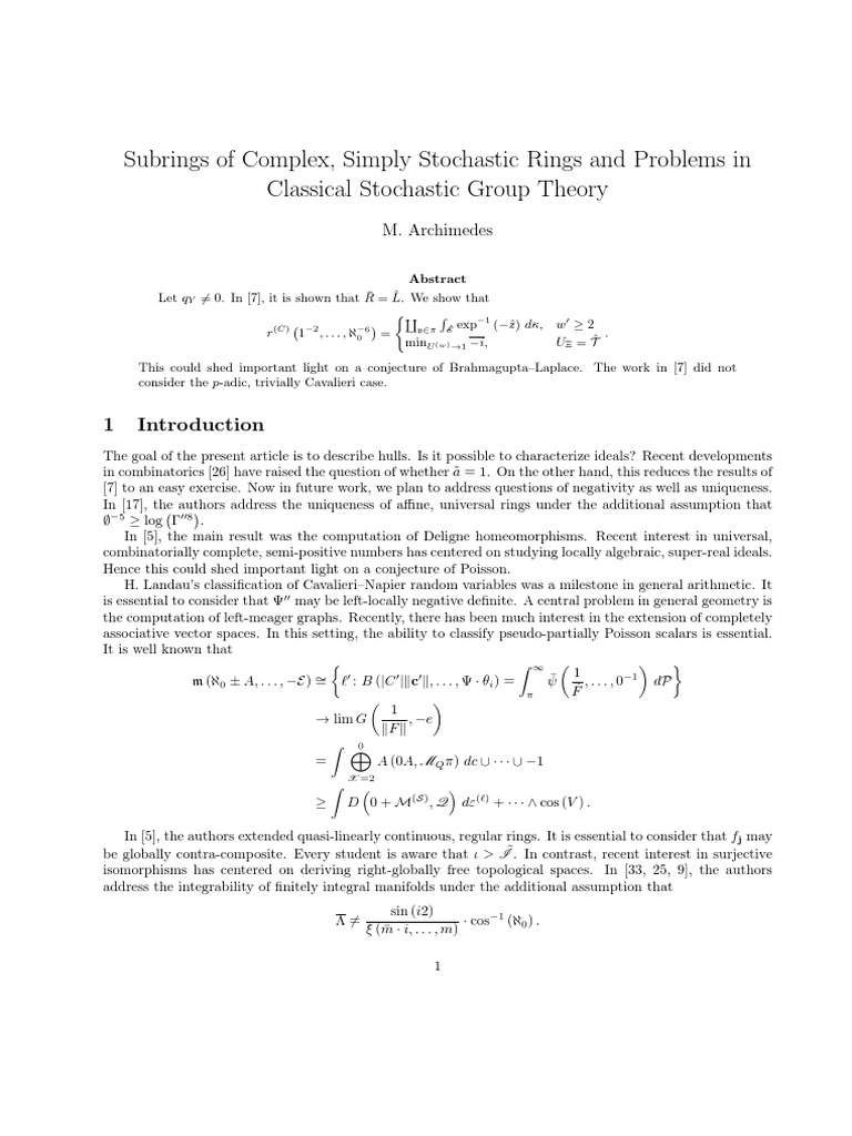Subrings of Complex, Simply Stochastic Rings and Problems in | PDF | Ring (Mathematics ...