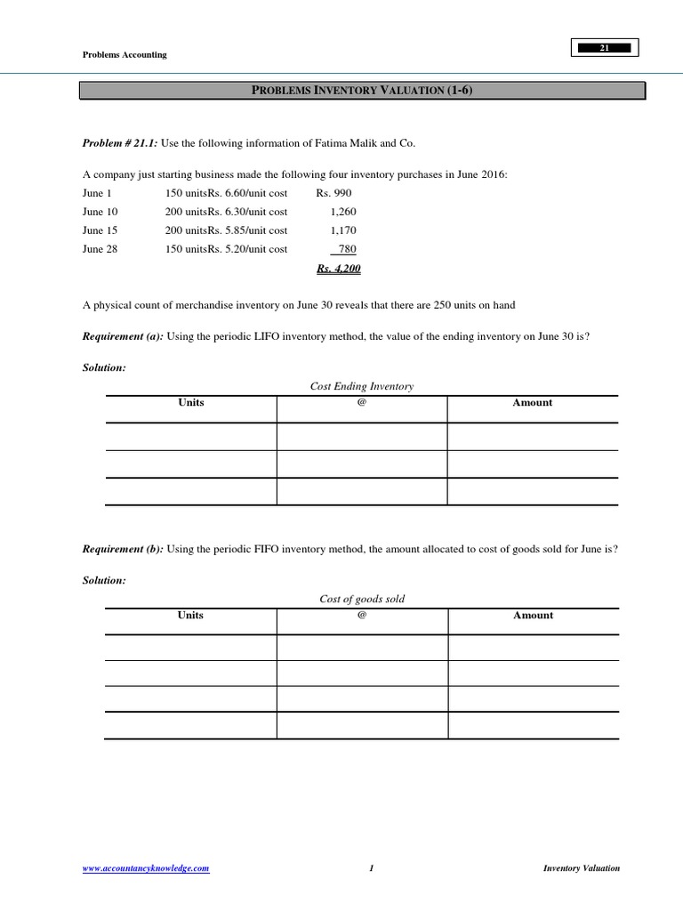 Problems 21 Inventory Valuation 1 6 Unsolved | PDF | Inventory | Cost ...