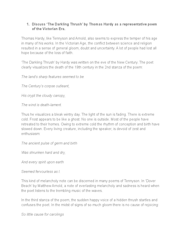 ISC English Literature Project On Darkling Thrush | PDF | Poetry