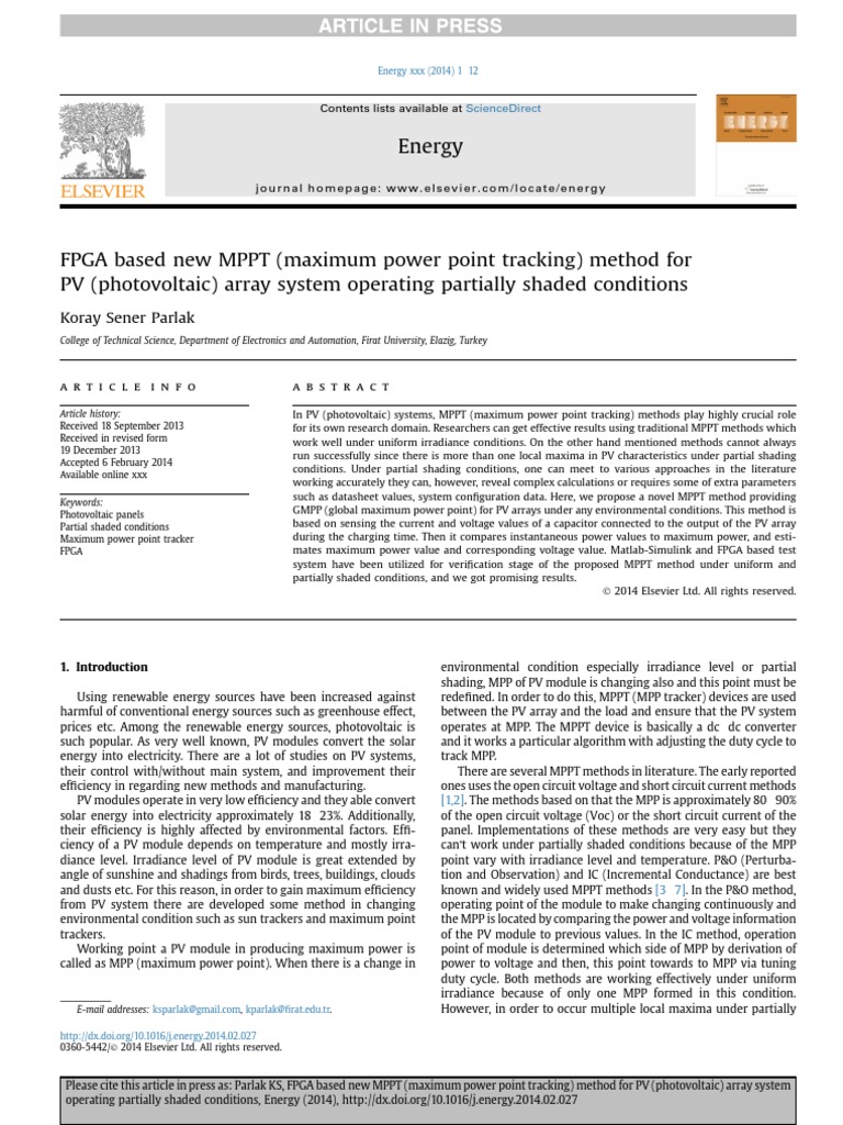 Fpga Based Mppt Pdf Photovoltaics Electrical Engineering
