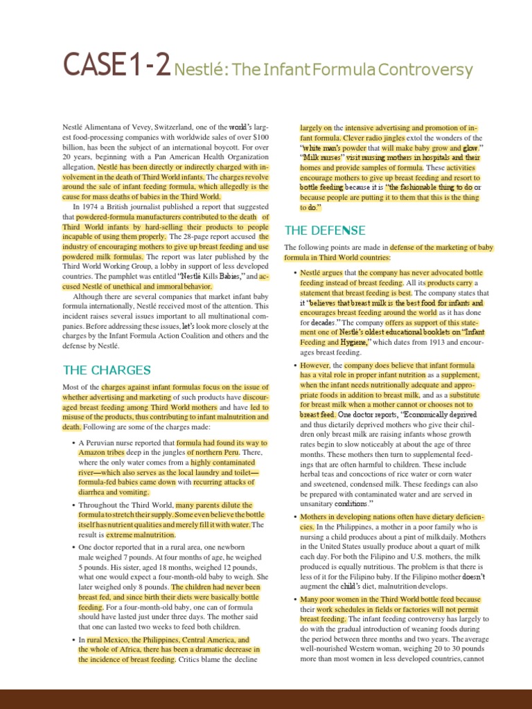 Case 1 2 Nestle The Infant Formula Controversy-Word Format | PDF
