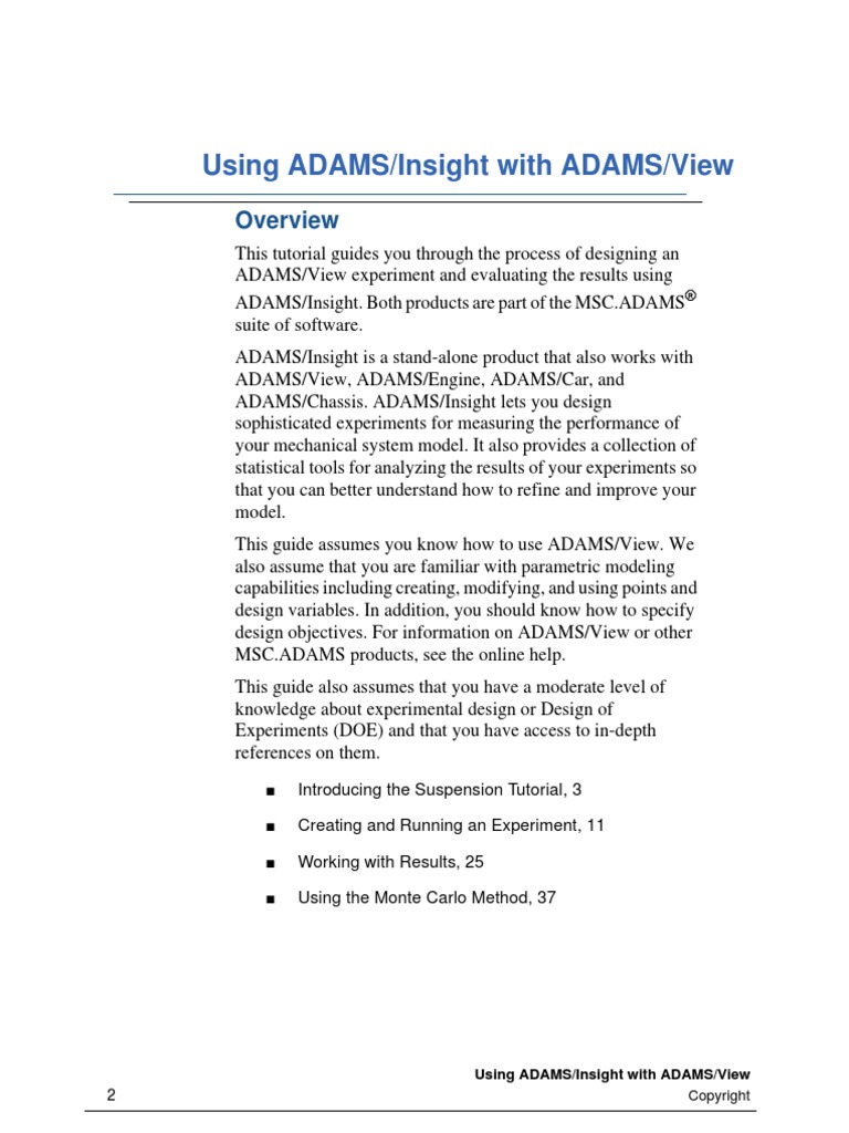 Using Adams Insight With ADAMSView | PDF | Simulation | Monte Carlo Method