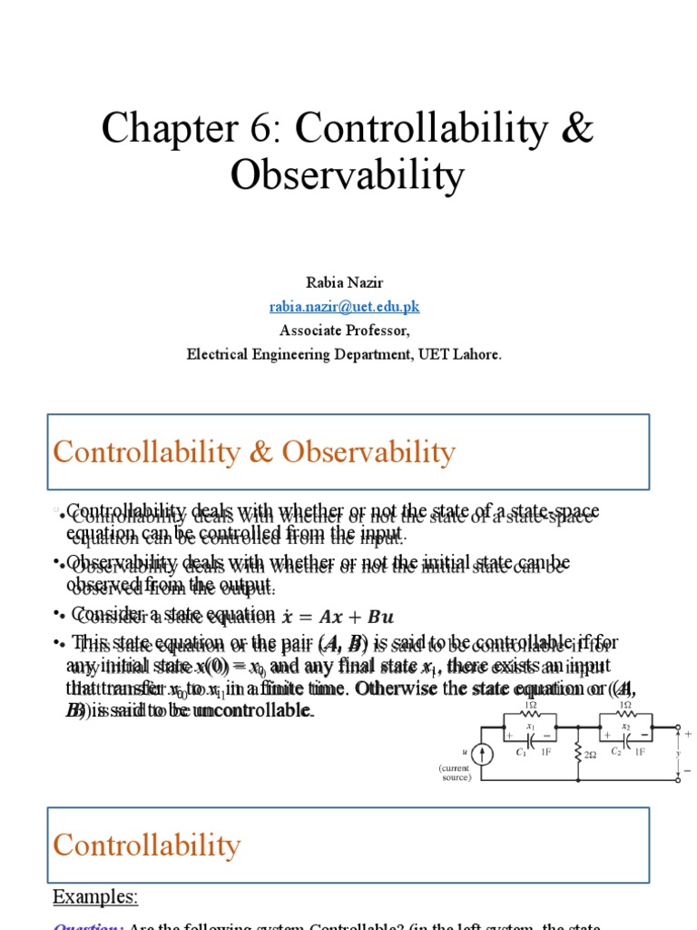 Chapter 6: Controllability & Observability | PDF | Matrix (Mathematics ...