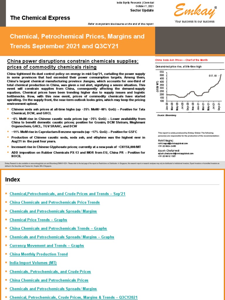Chemical, Petrochemical Prices, Margins and Trends September 2021 and ...