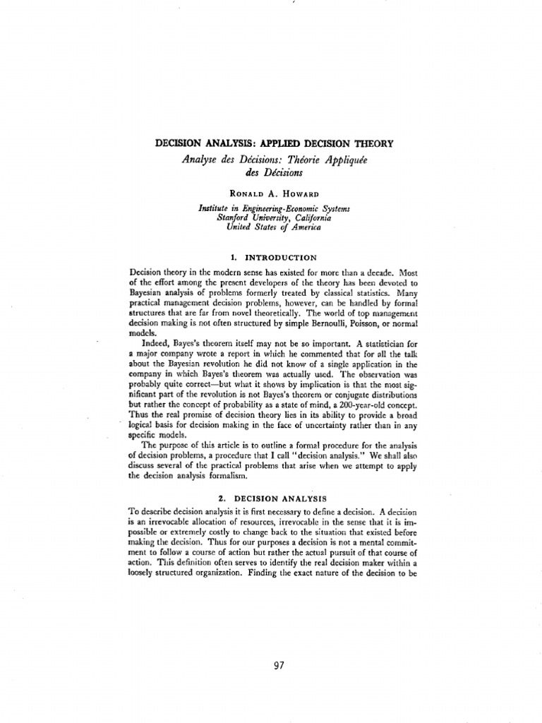 1966 Decision Analysis Applied Decision Theory | PDF