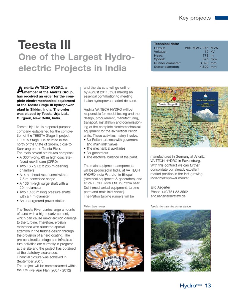 Teesta III: One of The Largest Hydro-Electric Projects in India | PDF | Hydroelectricity ...