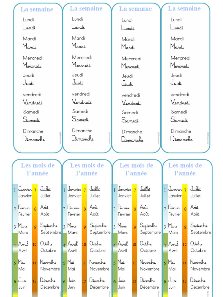 Mémo Jours Semaine Et Mois | PDF