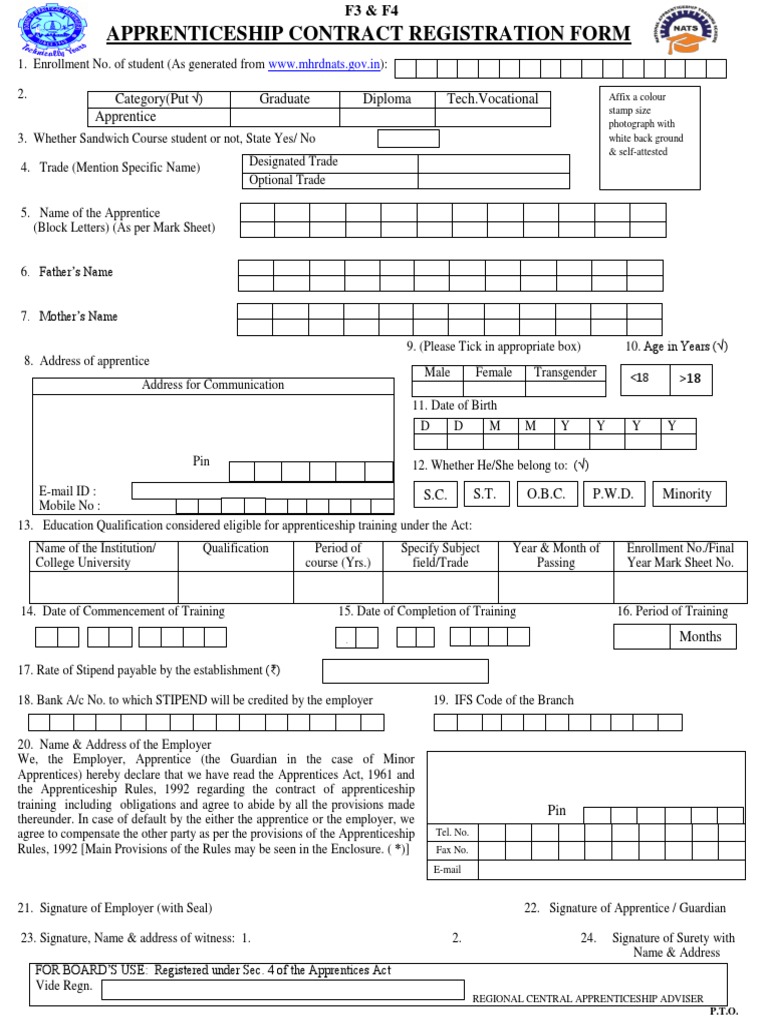 Apprenticeship Contract Registration Form: Category (Put Graduate ...