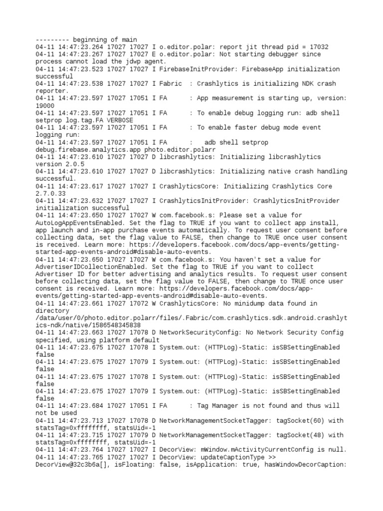Logcat 1586605643702 | PDF | Facebook | Computer Programming