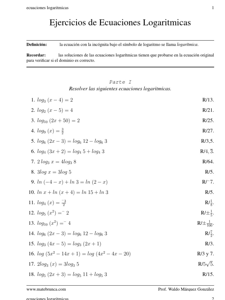 Ecuaciones Logaritmicas | PDF | Logaritmo | Álgebra