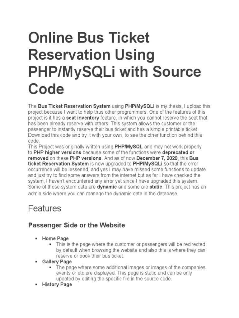 Online Bus Ticket Reservation Using Php/Mysqli With Source Code | Download Free PDF | Php ...