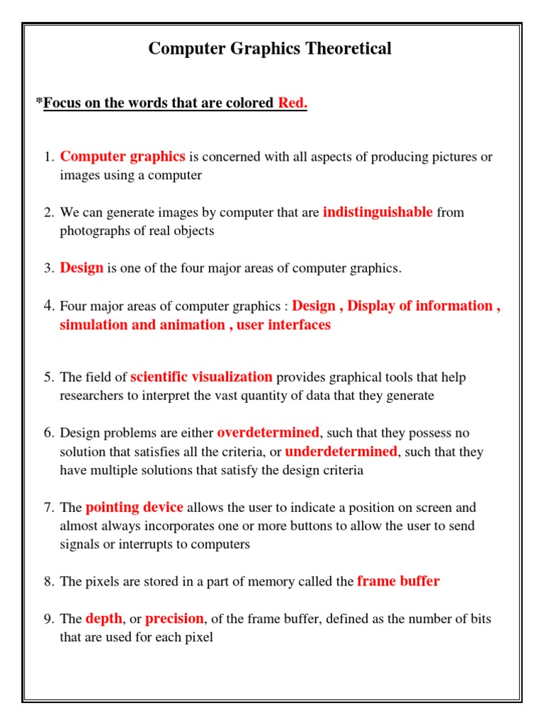 Computer Graphics Theoretical: Focus On The Words That Are Colored ...