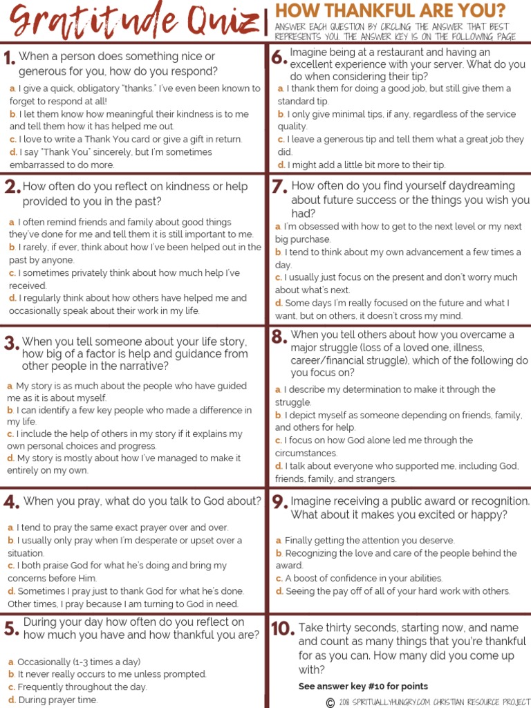 Gratitude Quiz | PDF | Gratitude | Prayer