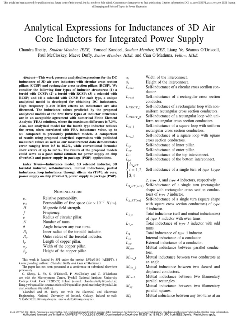 Analytical Expressions For Inductances of 3D Air Core Inductors For Integrated Power Supply ...