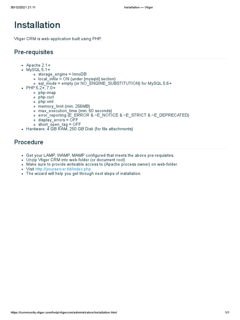 Installation - Vtiger | PDF | Computers | Technology & Engineering