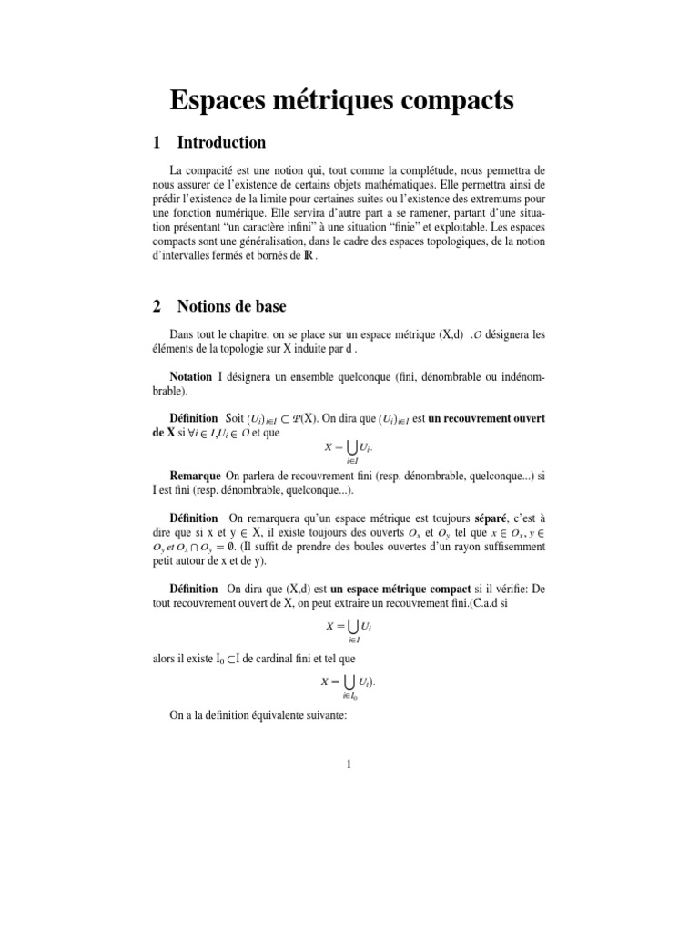 Espaces Métriques Compacts en Topologie | PDF | Compacité ...