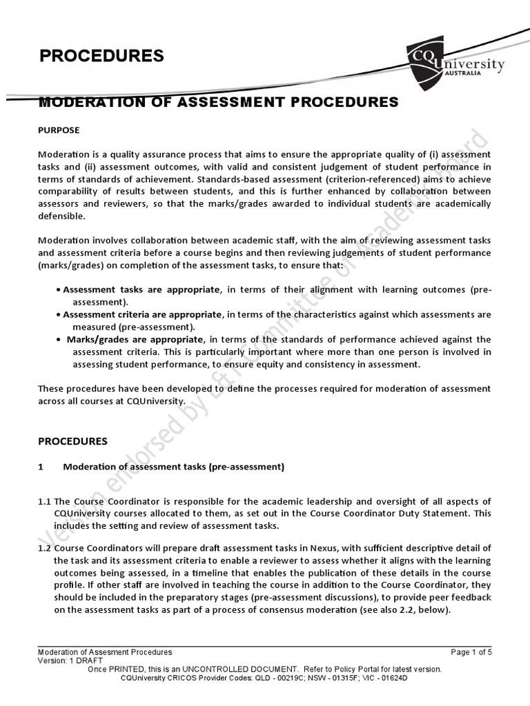 CQUniversity Assessment Moderation Guide | PDF | Educational Assessment ...