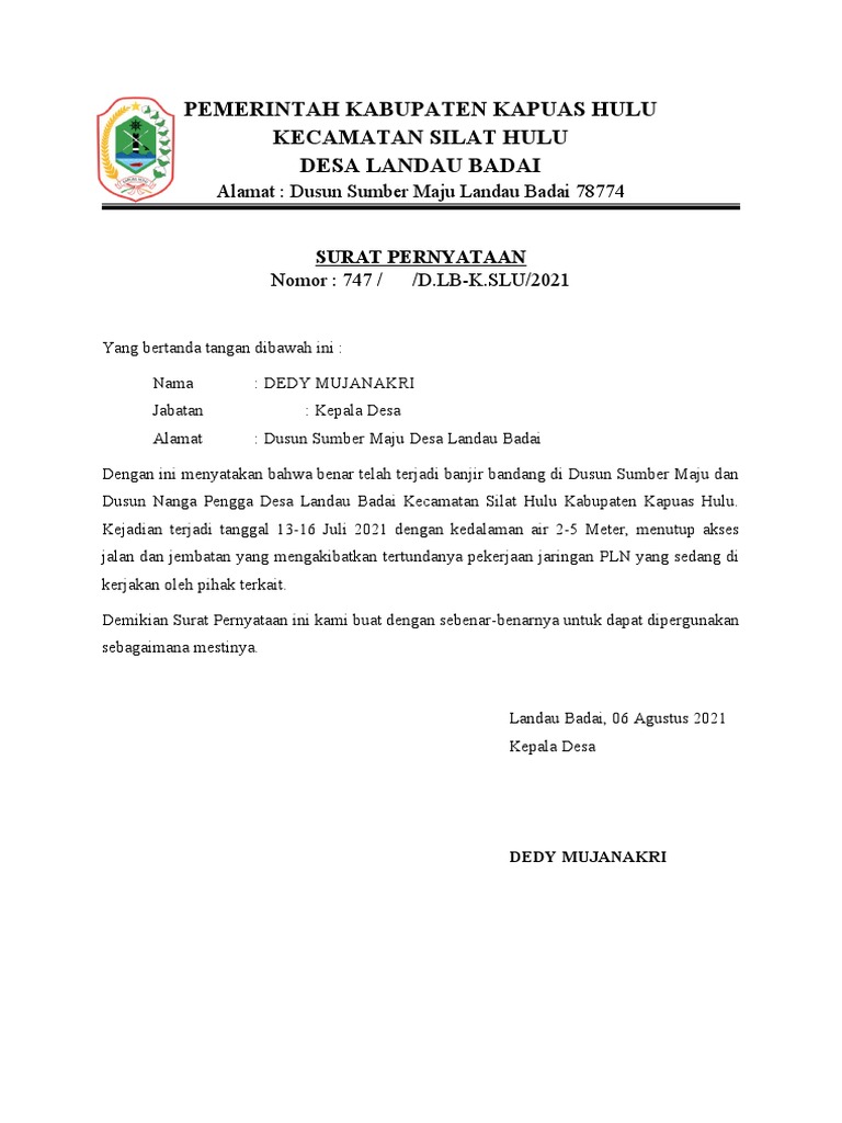 Surat Pernyataan Banjir | PDF