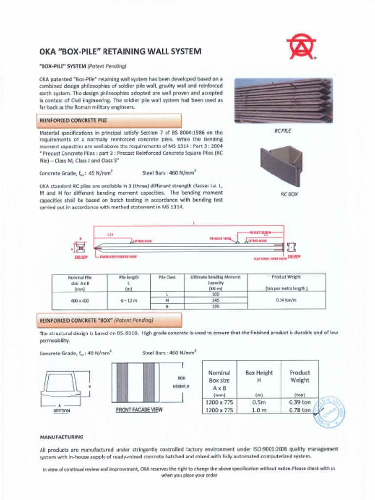 OKA Box Pile Retaining Wall System | PDF