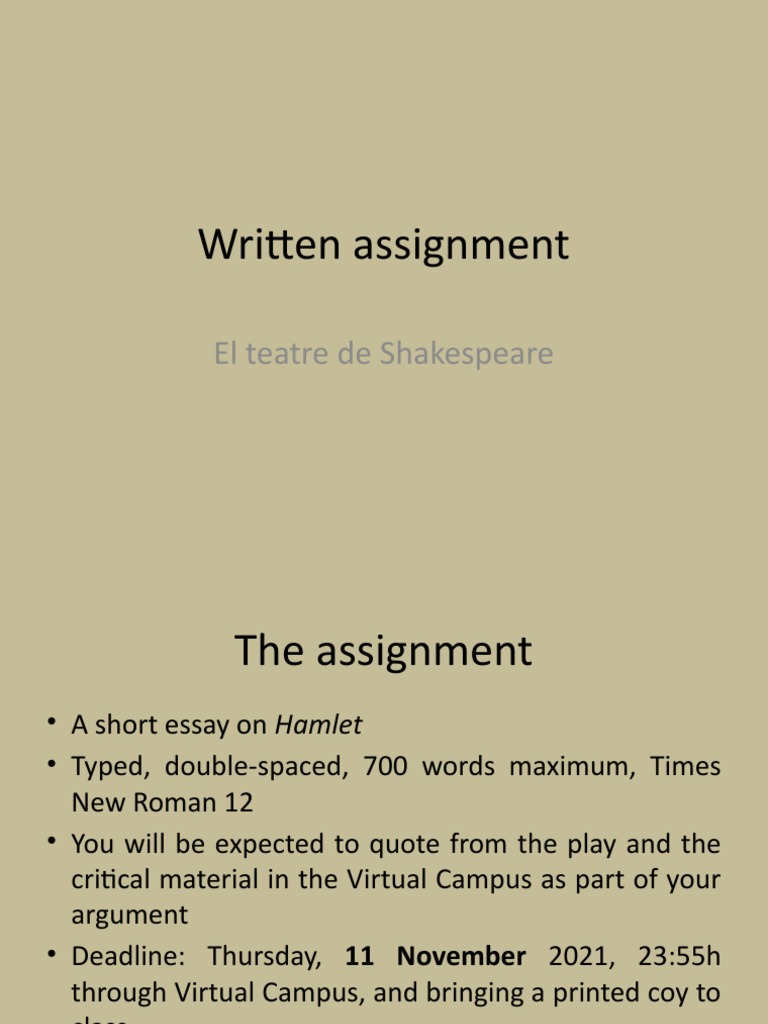 W.Assignment Hamlet.2021-22shorter | PDF | Essays | Hamlet