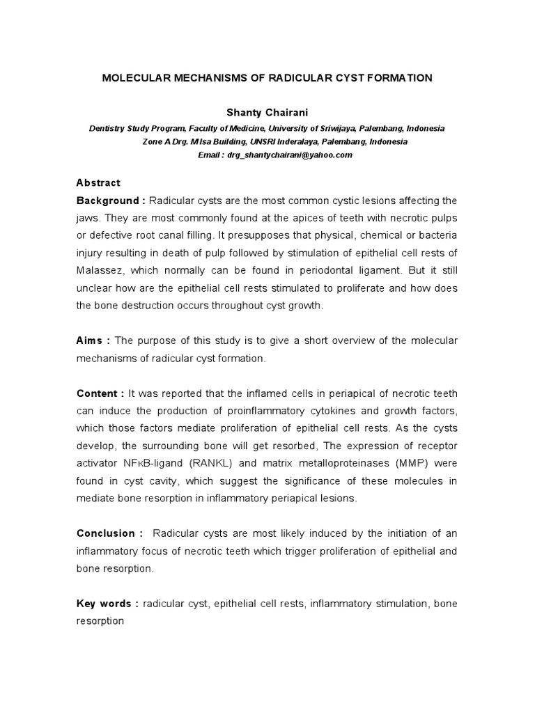 Molecular Mechanism of Radicular Cyst Formation | PDF | Inflammation ...