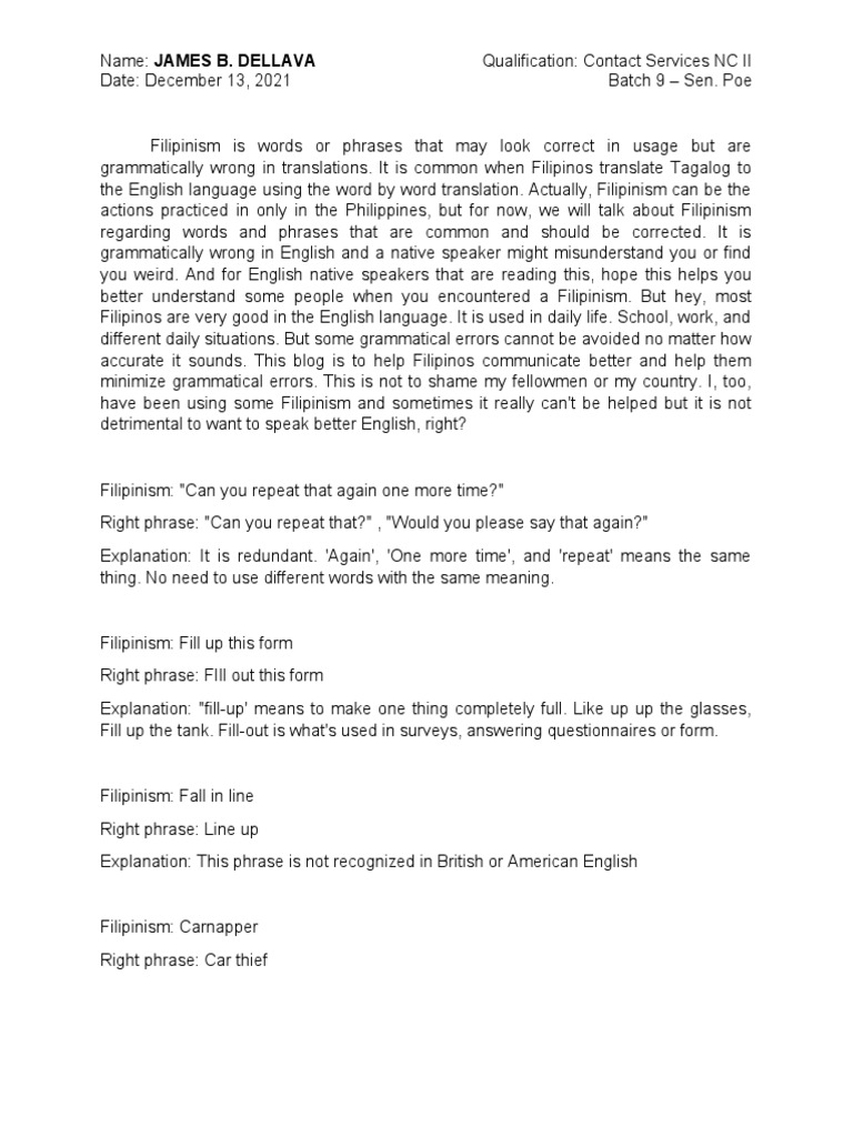 Filipinism | PDF | English Language | Grammar