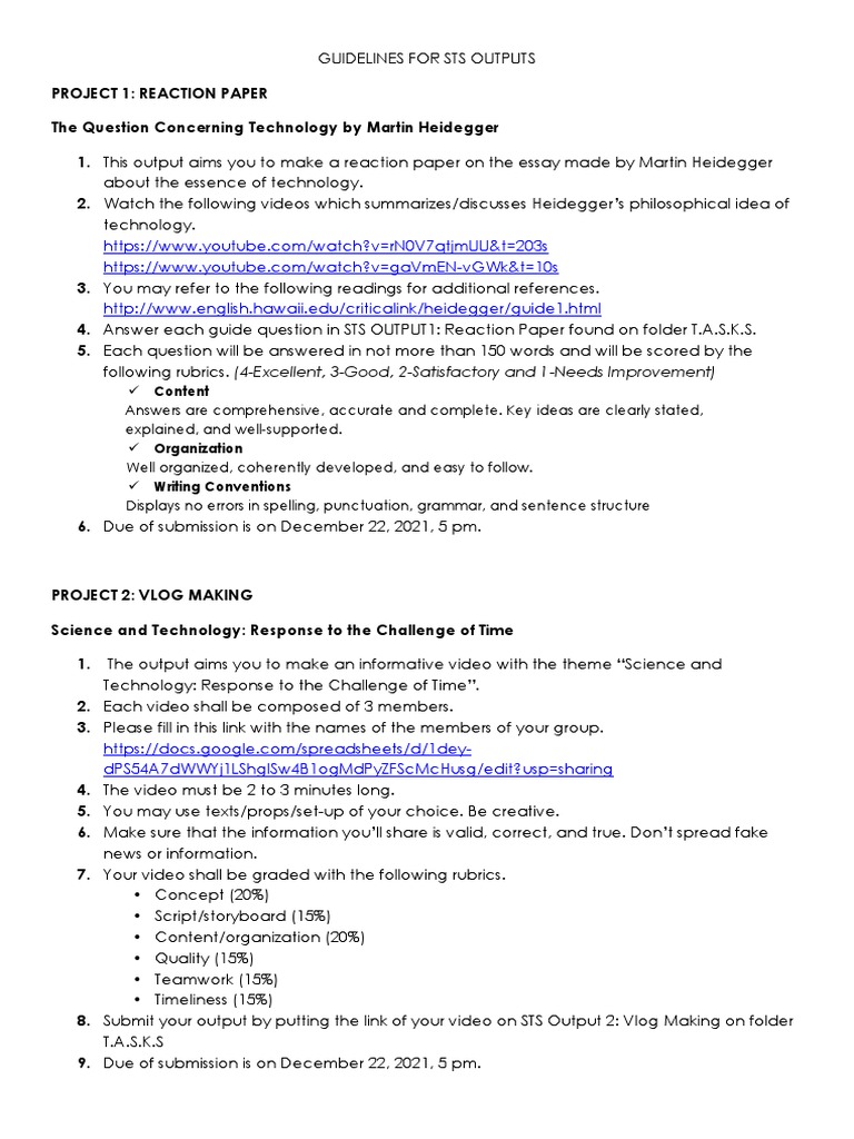 Guidelines For Sts Outputs | PDF
