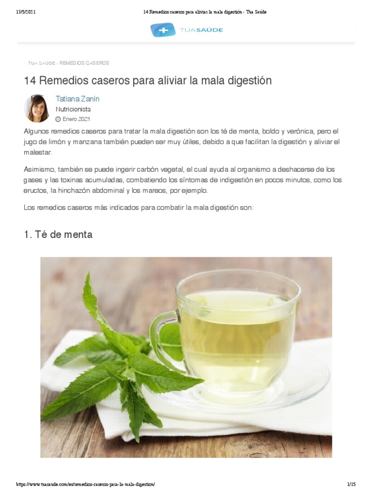 14 Remedios Caseros para Aliviar La Mala Digestión - Tua Saúde | PDF | Té | Digestión
