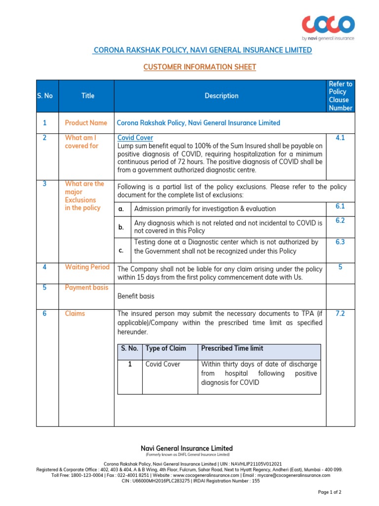 Key Features and Coverage Details of the Corona Rakshak Policy from ...
