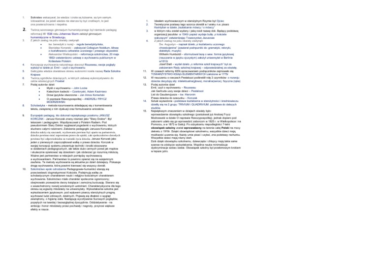 Sciaga II Historia Wychowania | PDF