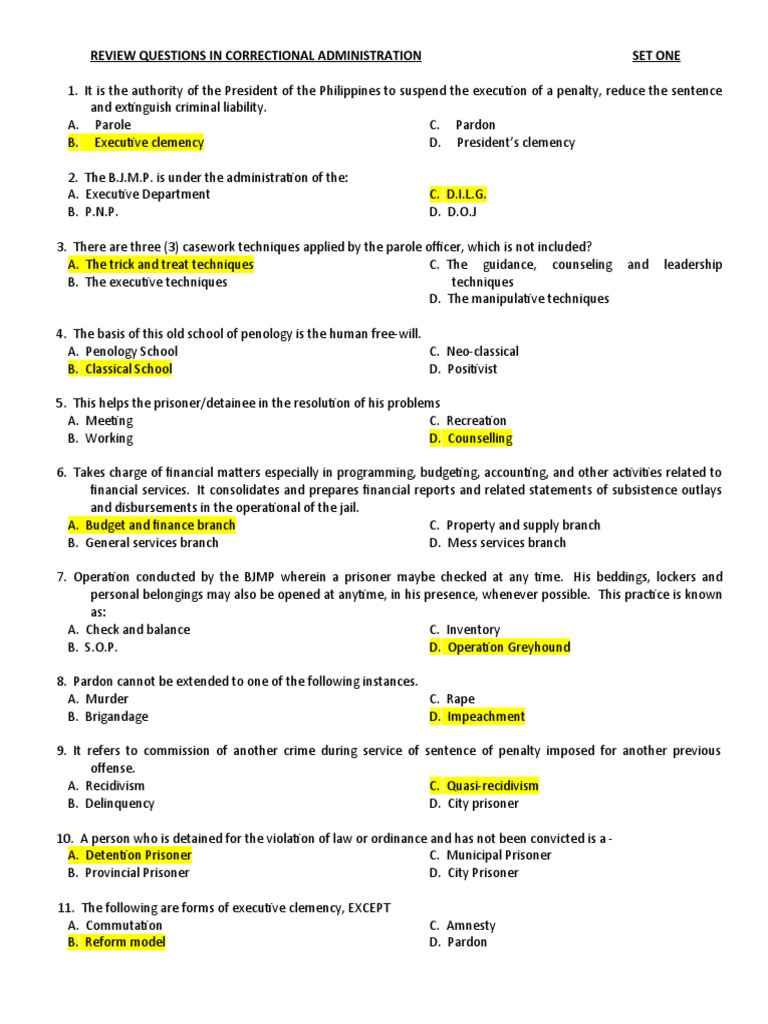 Review Questions in Correctional Administration Set One | PDF | Prison ...