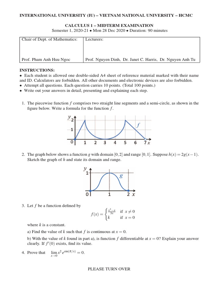 Cal1 Midterm 2020-21 S1 Qs | PDF | Derivative | Trigonometric Functions