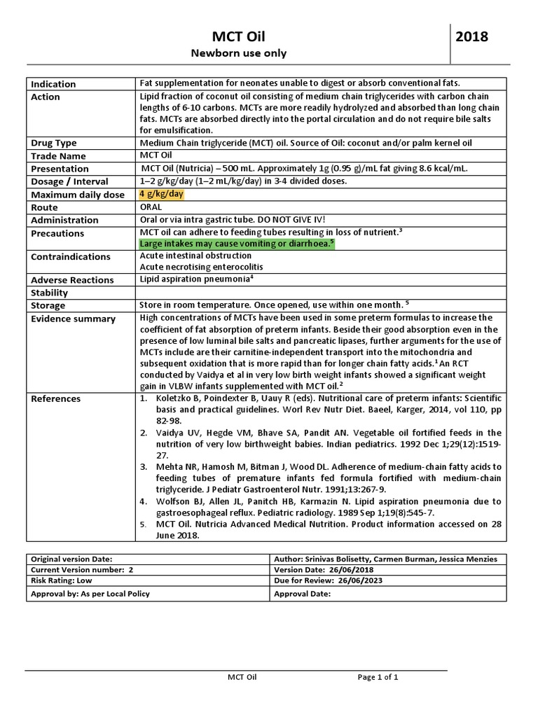 MCT Oil Dosage | PDF | Digestion | Fat