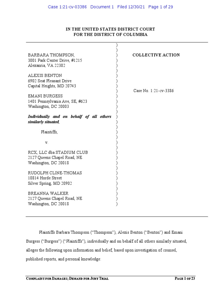 Stadium Club Lawsuit | PDF | Overtime | Employment