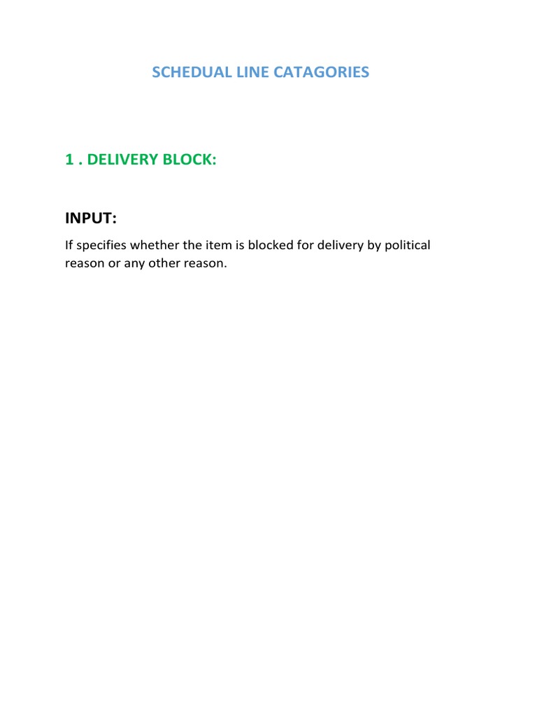 1 - Delivery Block:: Schedual Line Catagories | PDF | Business