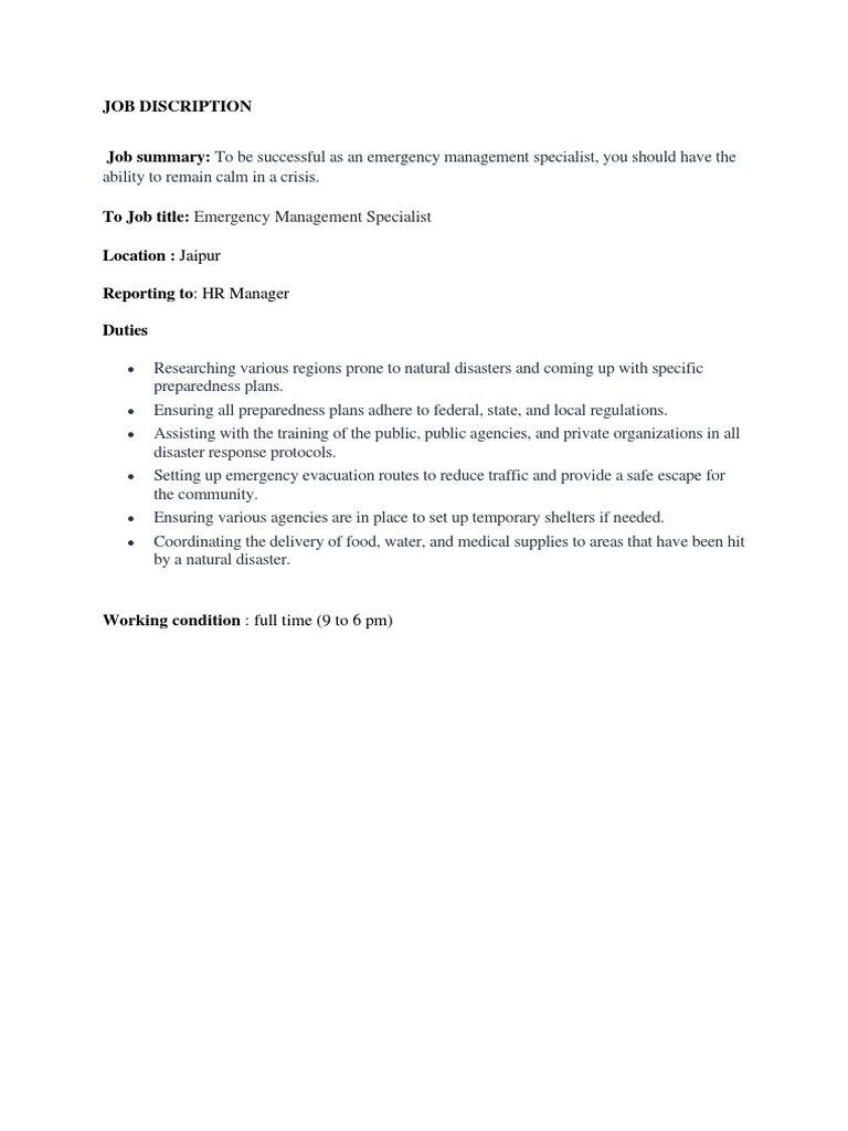 Emergency Management Specialist: Job Discription | PDF