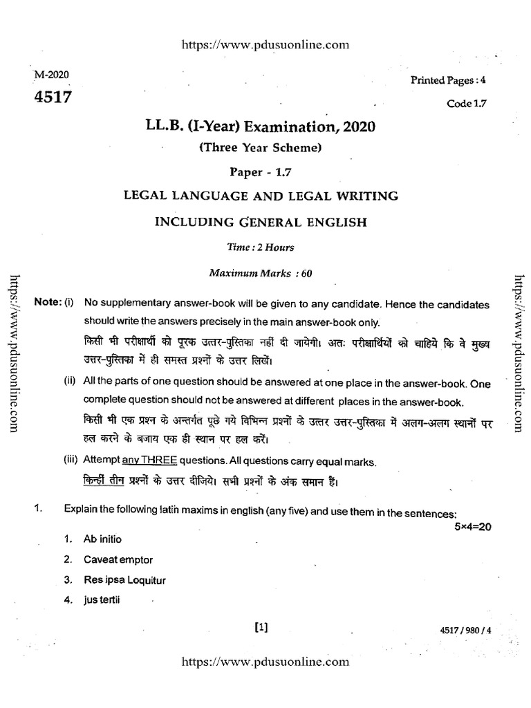 LLB 1 Year Legal Language and Legal Writing Including General English ...