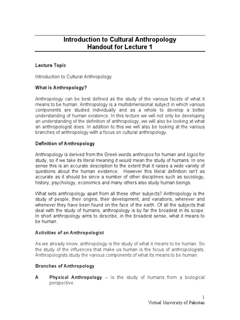 Handout 1 | PDF | Anthropology | Cultural Anthropology