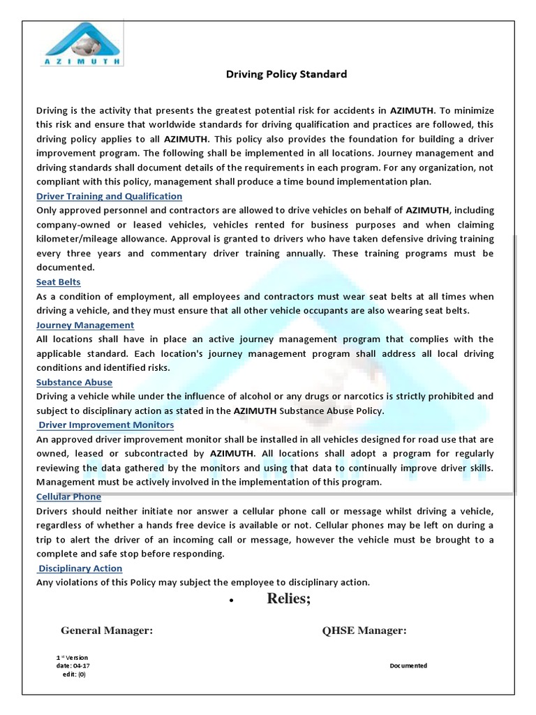 Driving Policy Standard: Driver Training and Qualification | PDF ...