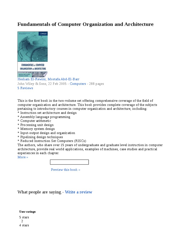 Fundamentals of Computer Organization and Architecture: Hesham El-Rewini Mostafa Abd-El-Barr ...