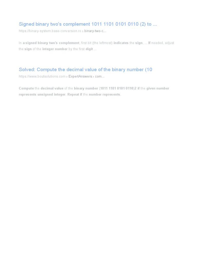 Signed Binary Two's Complement 1011 1101 0101 0110 (2) To .. | PDF | Teaching Methods & Materials